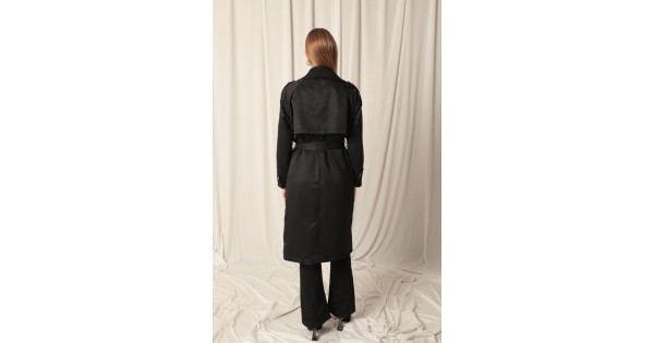 Torino Fabric Liquid Proof Lined Under-Hip Length Women's Black Trench Coat