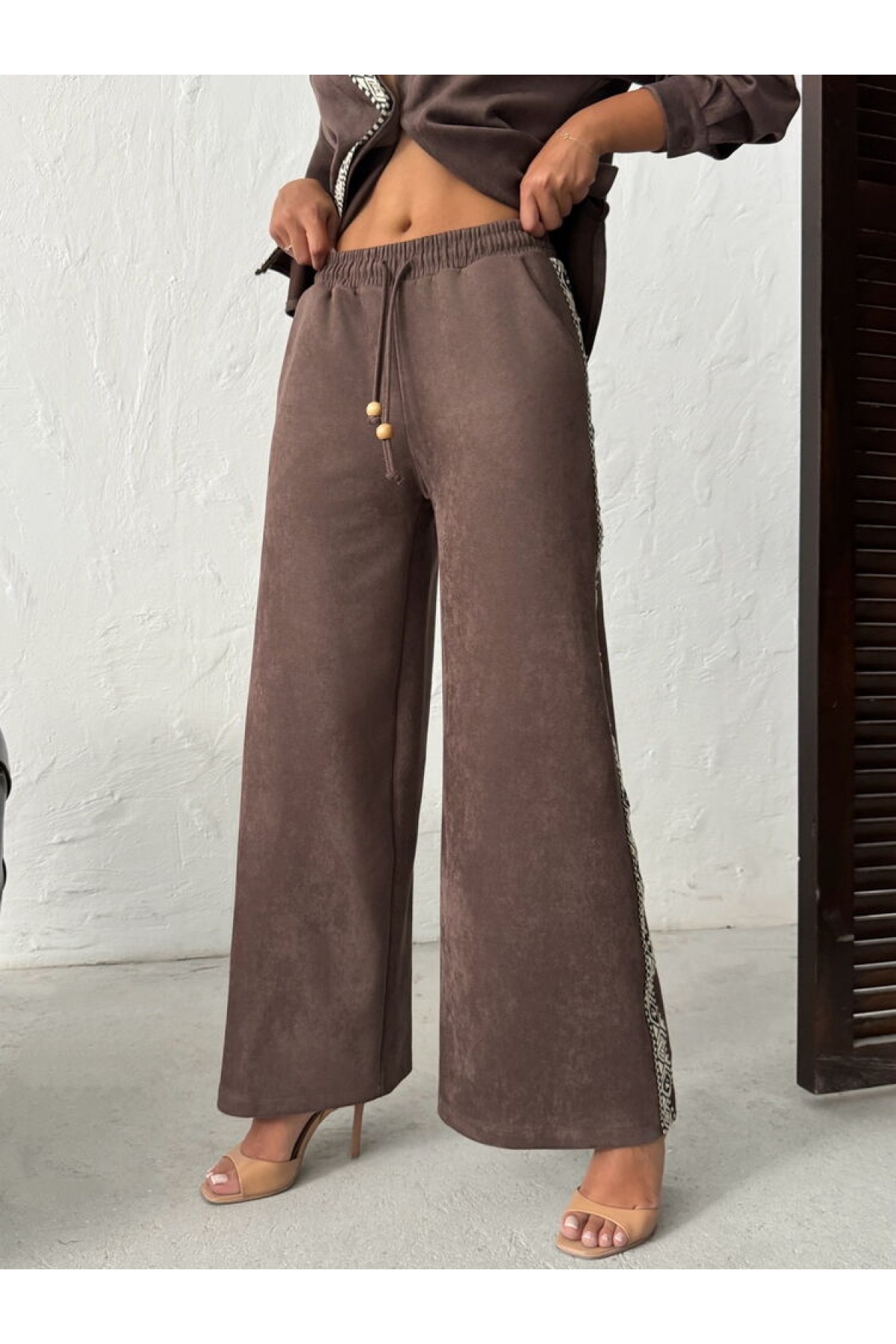 Topshow Stripe Detailed Scuba Suede Trousers